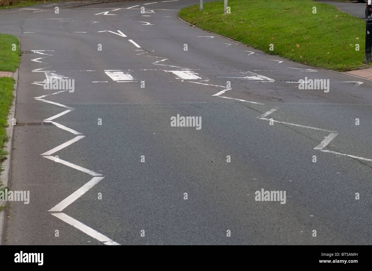 Zebra Crossing and Mini Roundabout Worn Out Road Markings Stock Photo ...