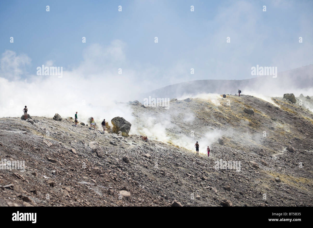 The smoke from the volcanic crater on the Vulcano Island Stock Photo ...