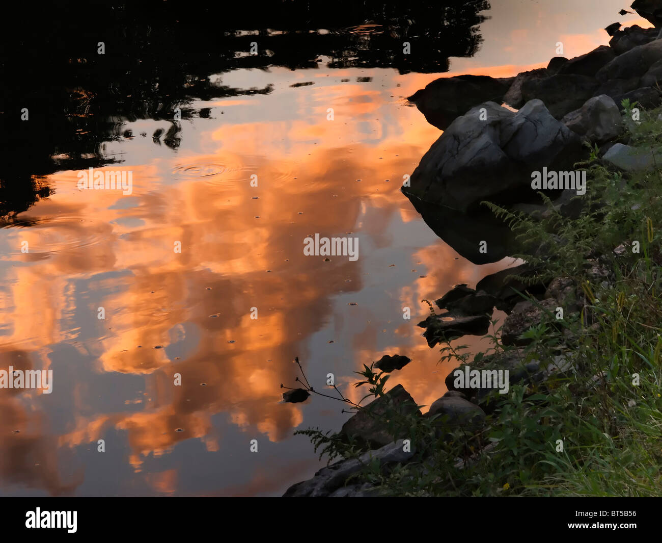 Sunset reflecting on water Stock Photo - Alamy