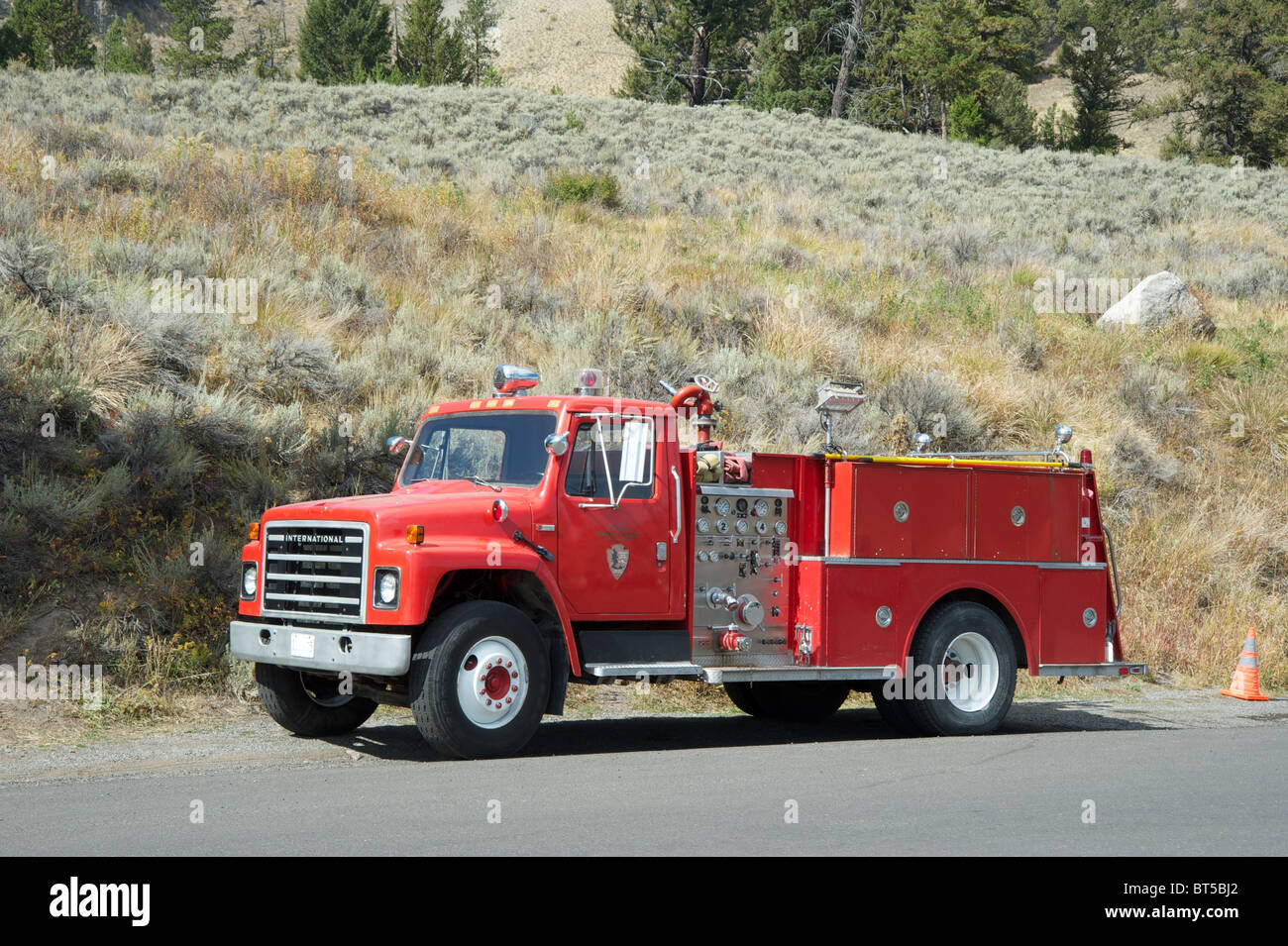 Fire Engine in Yellowstone National Park Stock Photo - Alamy