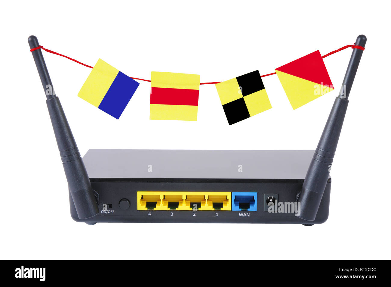 Wireless access point with signal flags between antennas Stock Photo ...