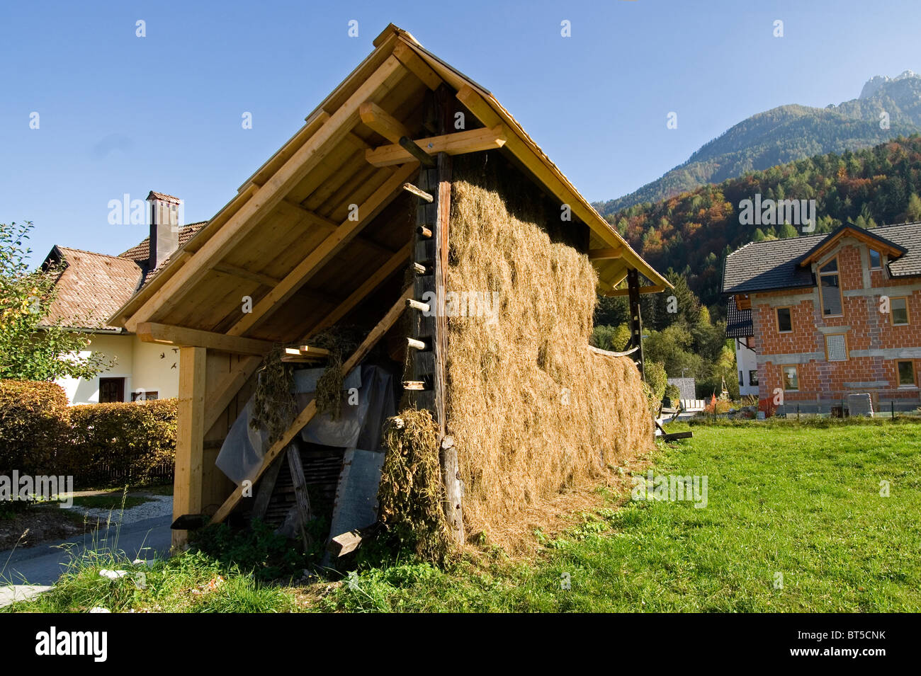 Slovenia Hay drying on rack Stock Photo - Alamy