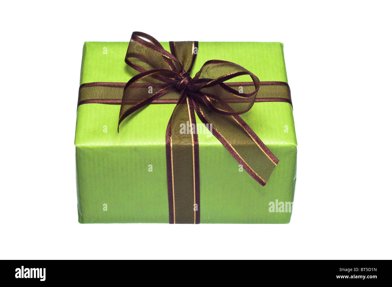 Green Gift Box tied with a beautiful ribbon Stock Photo - Alamy
