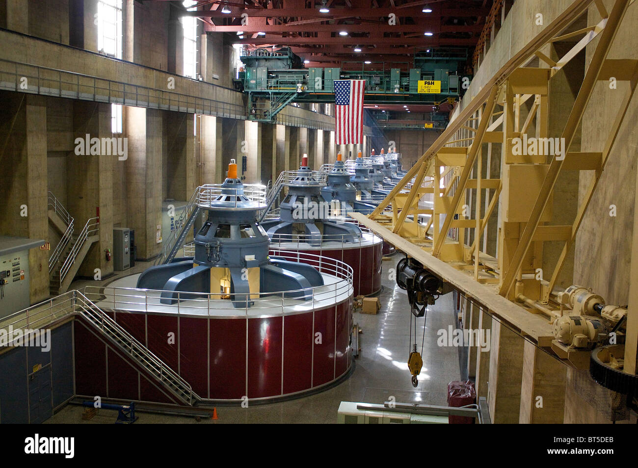A view of the power-generating turbines located in a structure at the ...