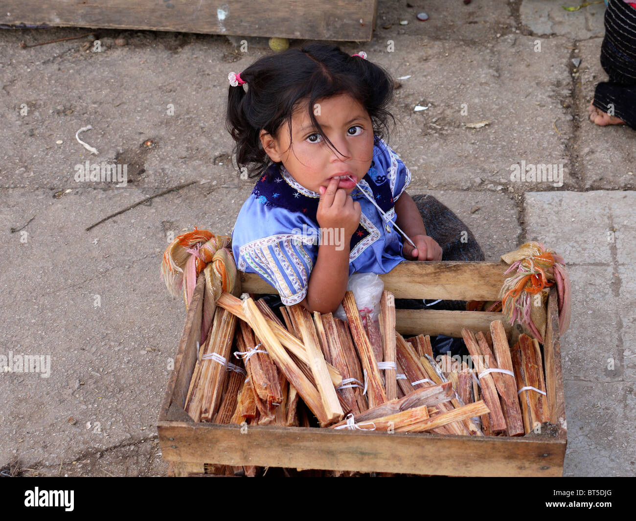 Mayan girl portrait selling wood on the market of San Juan Chamula ...