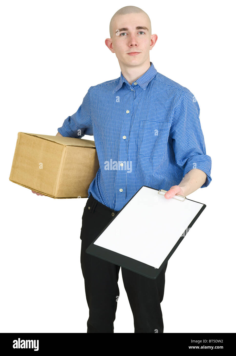 Man with hand in box Cut Out Stock Images & Pictures - Alamy