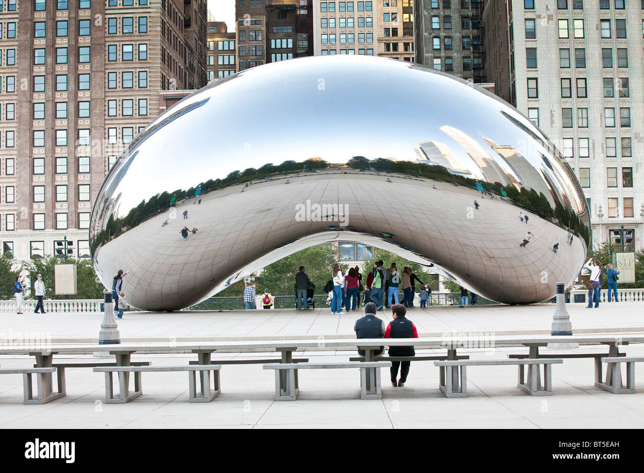 Cloud Gate knows as the Chicago Bean in Millennium Park in Chicago, IL ...