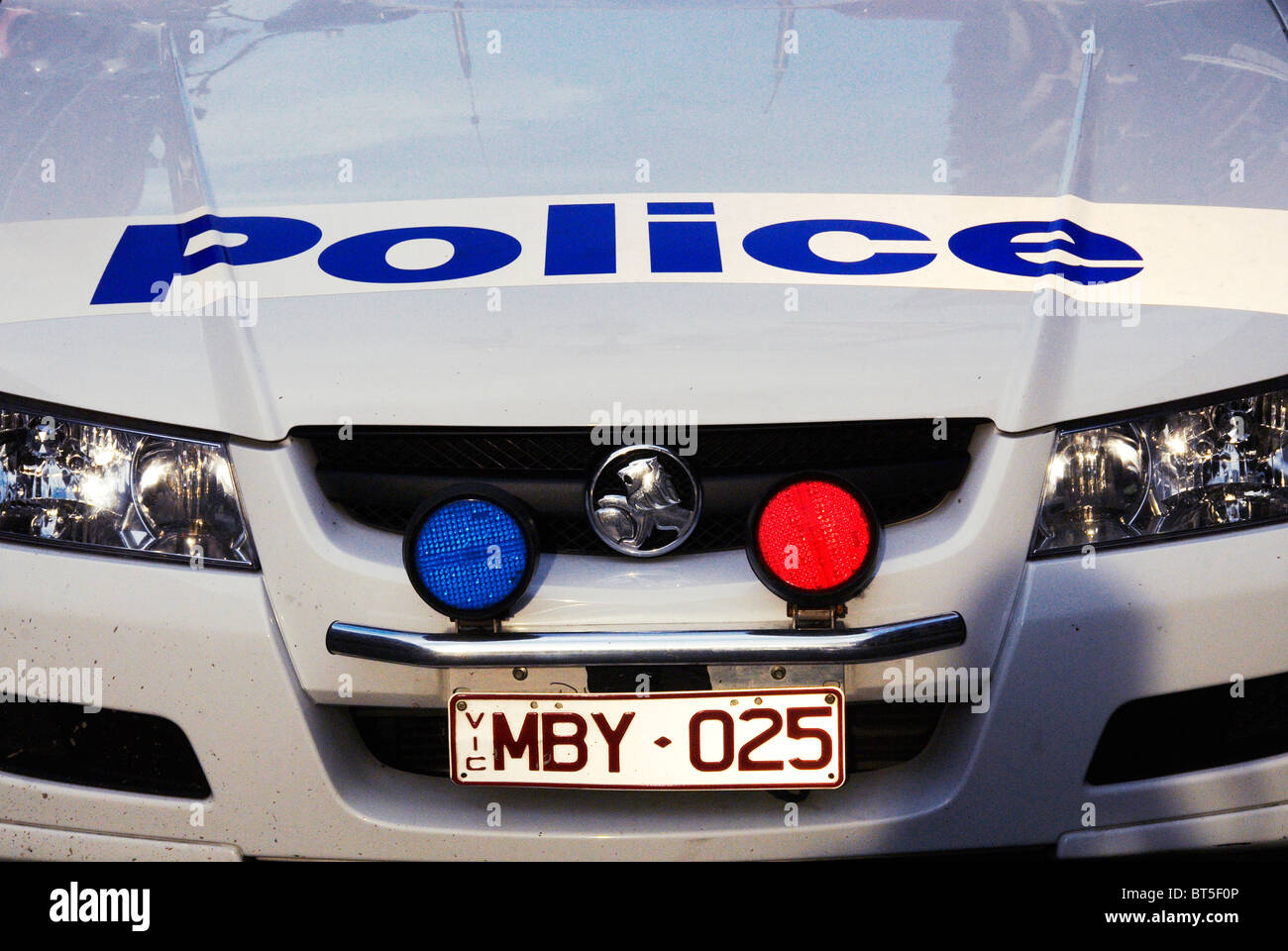 Close-up of police car in Melbourne Stock Photo - Alamy