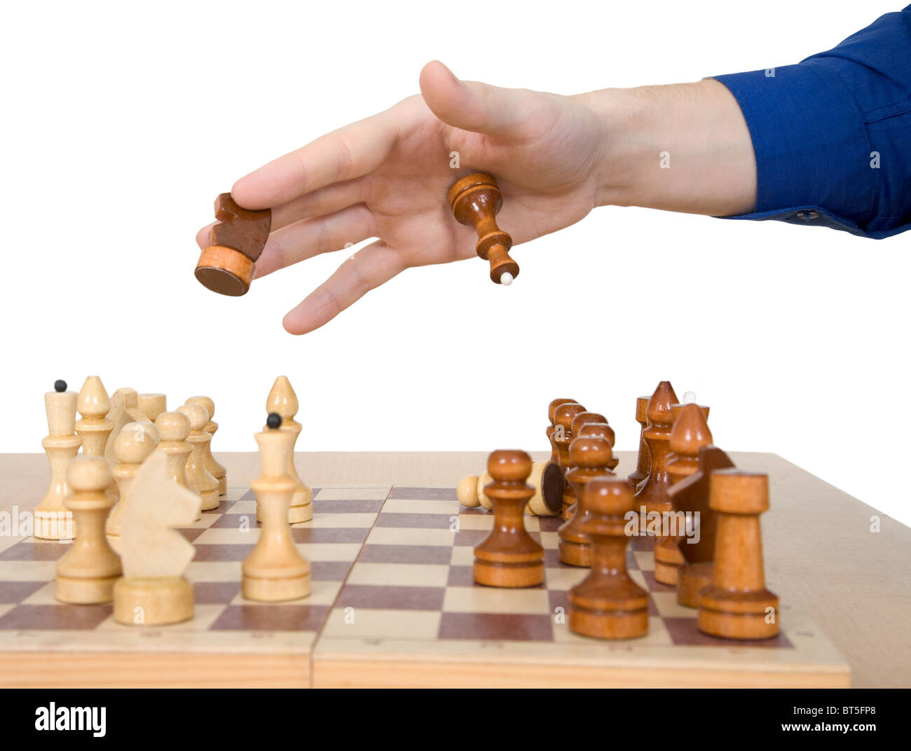 Male hand hold chess-man on the white background Stock Photo - Alamy