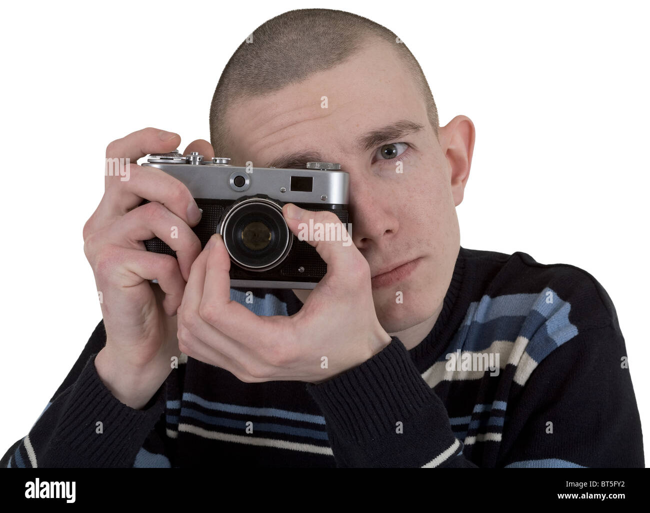 The guy photographs us the ancient camera Stock Photo - Alamy