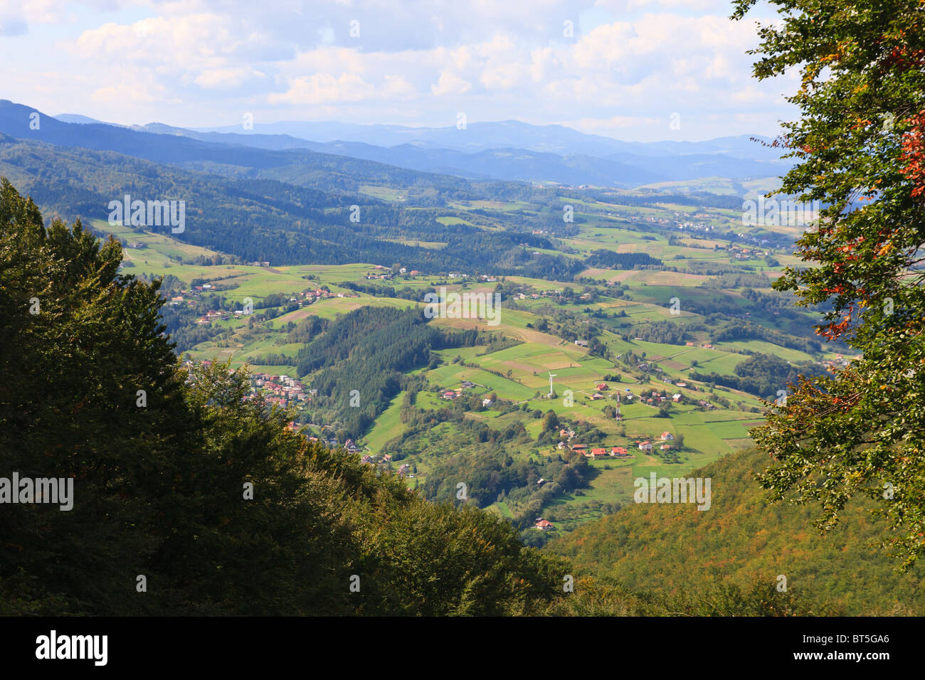 Panorama of small mountain towns in a valley Stock Photo - Alamy