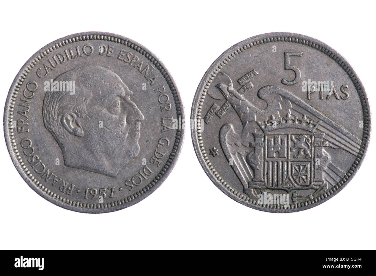 object on white - Spain coins close up Stock Photo - Alamy