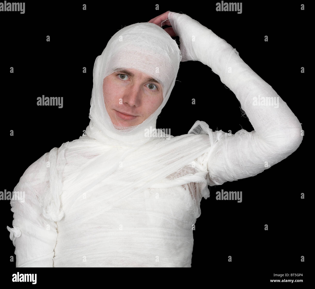 Man in bandage on the black background Stock Photo - Alamy