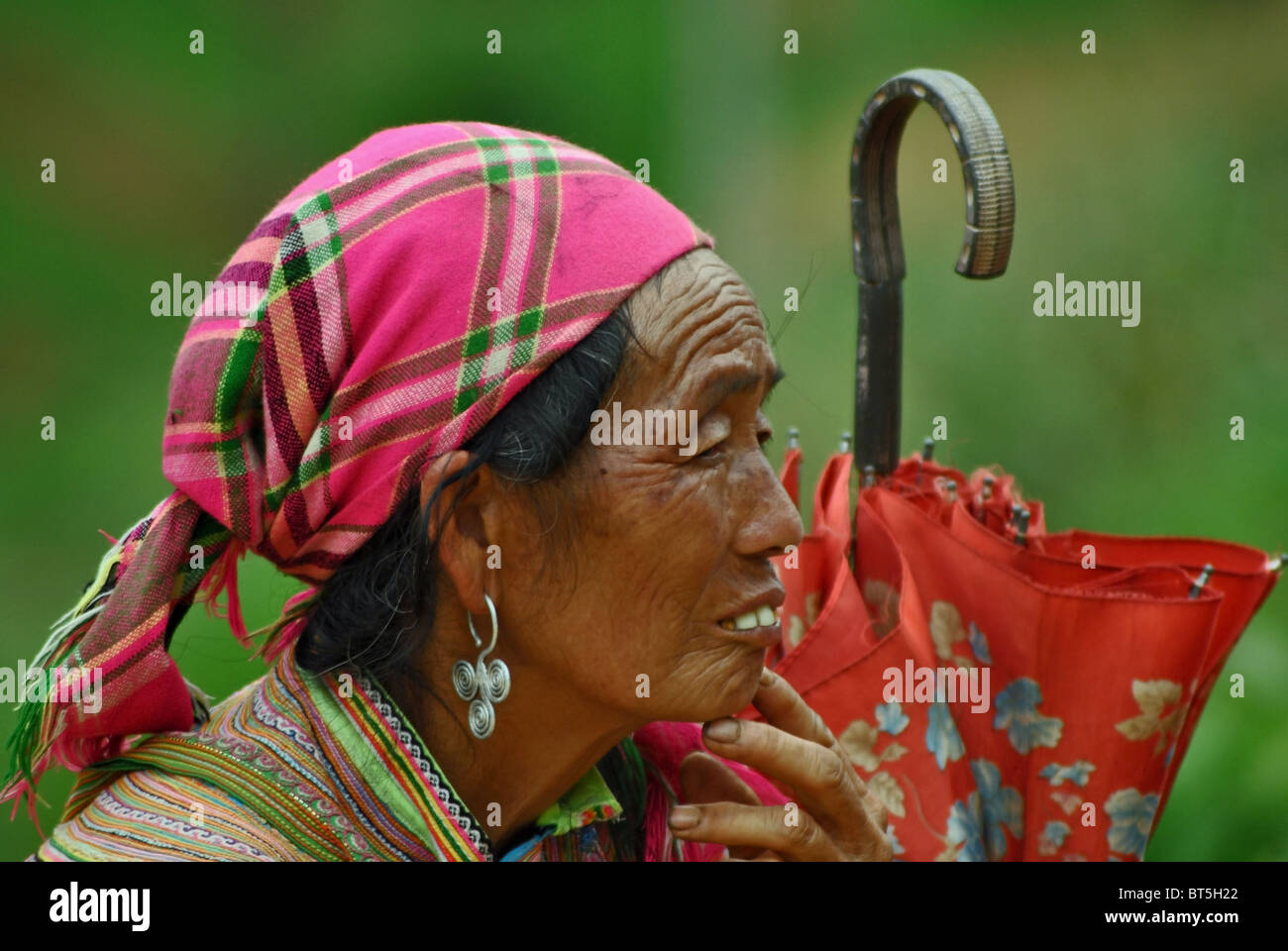 Old woman from the Flower Hmong tribe in northern Vietnam Stock Photo ...