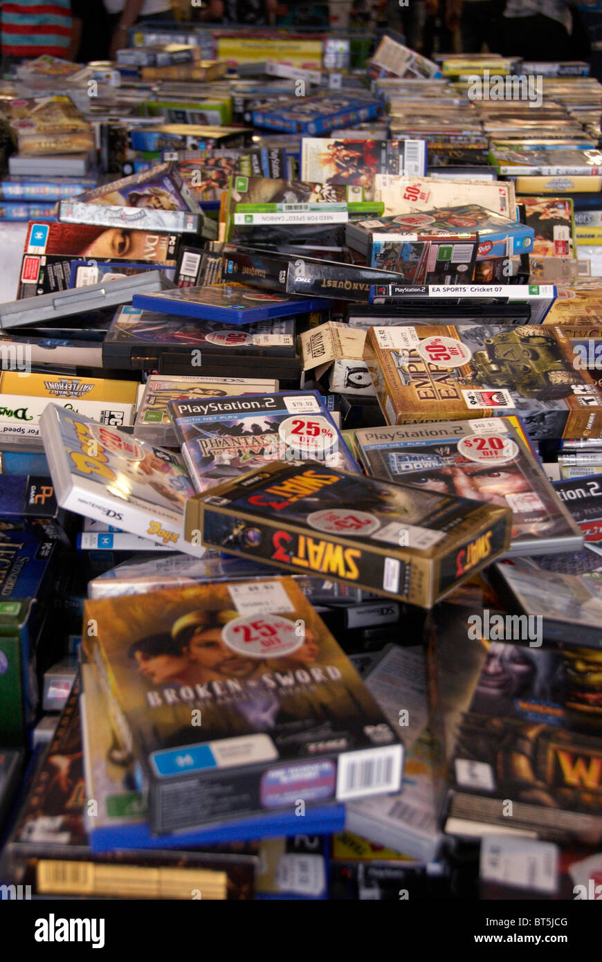 Table of old films and very fashioned movies on video tapes at a now ...