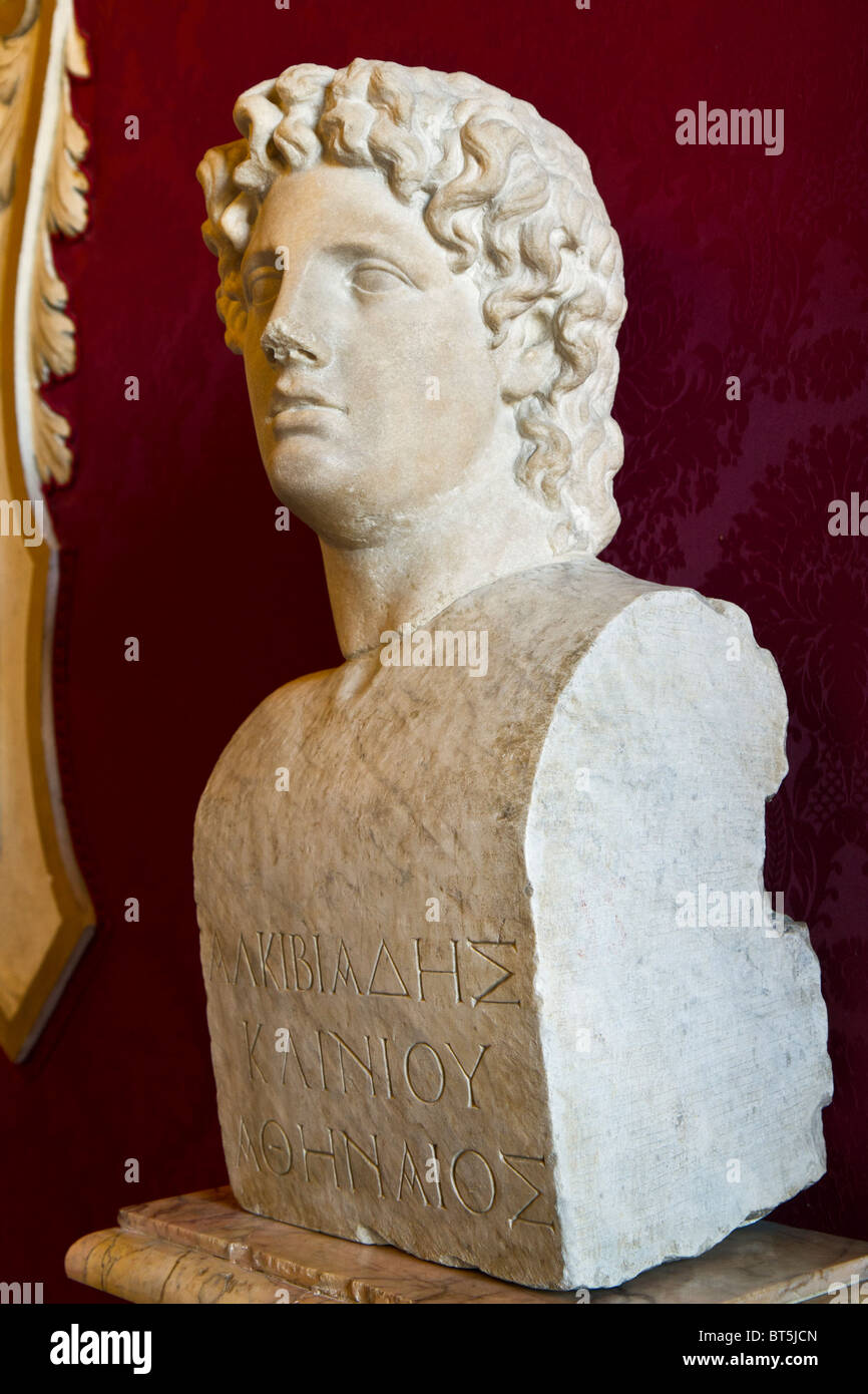 Inscribed portrait herm of the Athenian general Alcibiades. Copy of ...