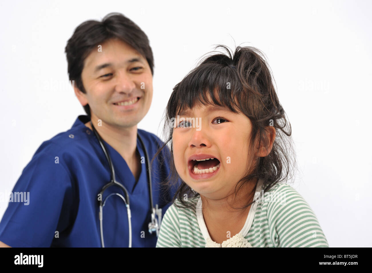Crying girl and Male doctor Stock Photo - Alamy