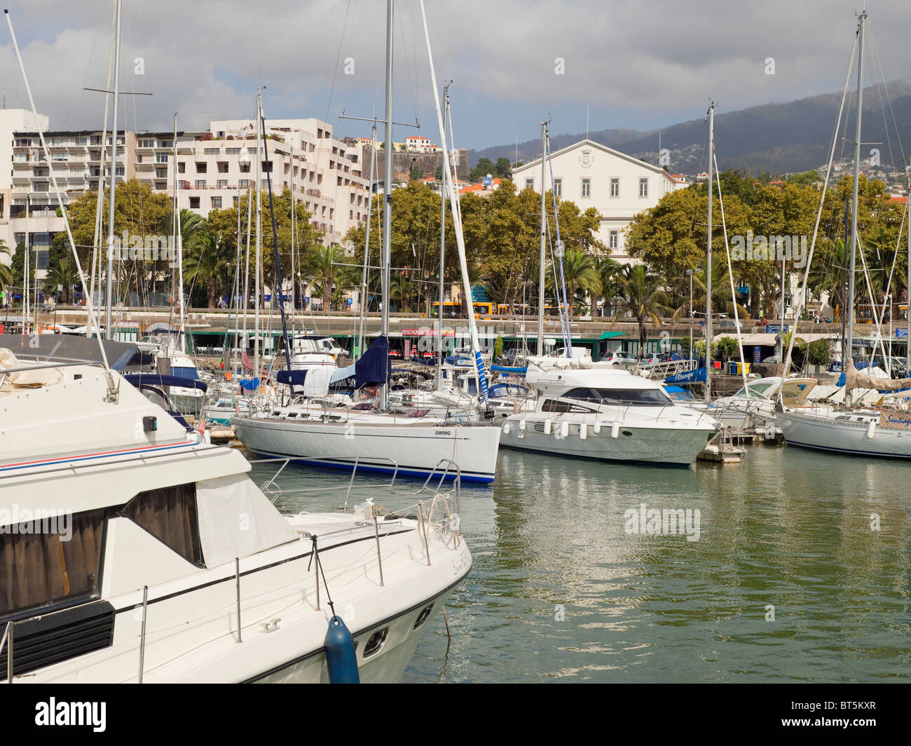 Boats yachts yacht boat moored in the harbour harbor Funchal Marina ...