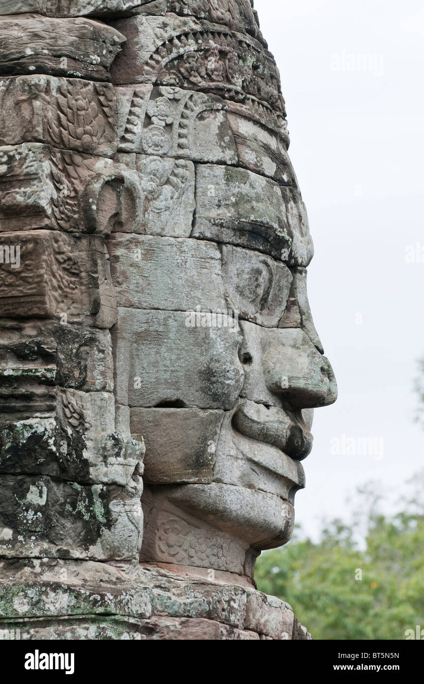 Close up of one of the Face Towers Depicting Lokesvara in The Bayon ...