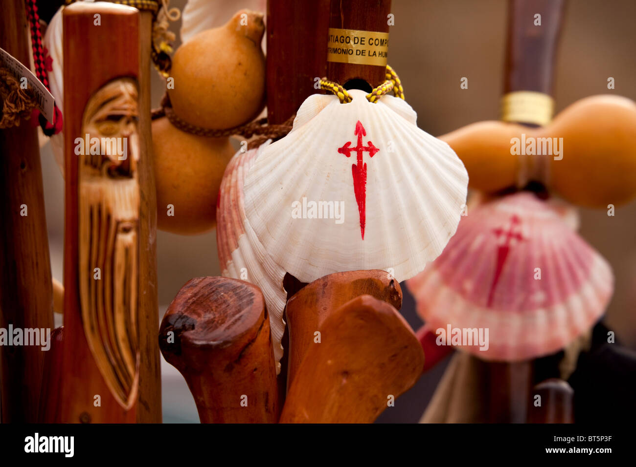 scallop shells and walking sticks in Santiago de Compostela Galicia ...