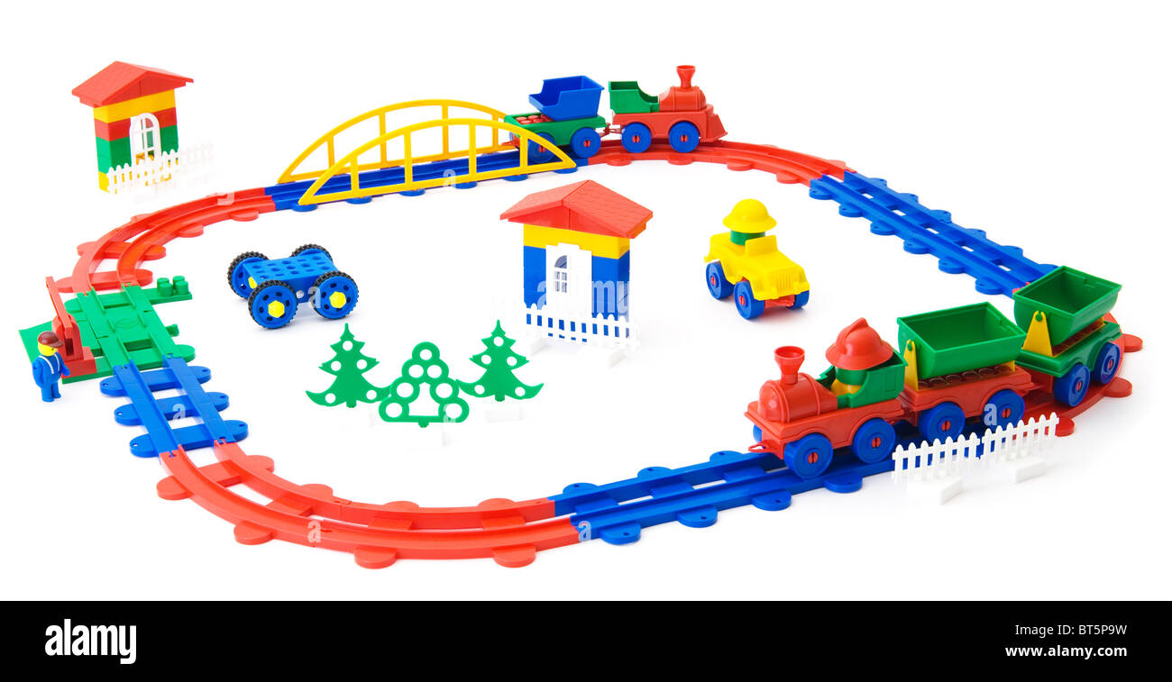 Toy colored railway on the white background Stock Photo - Alamy