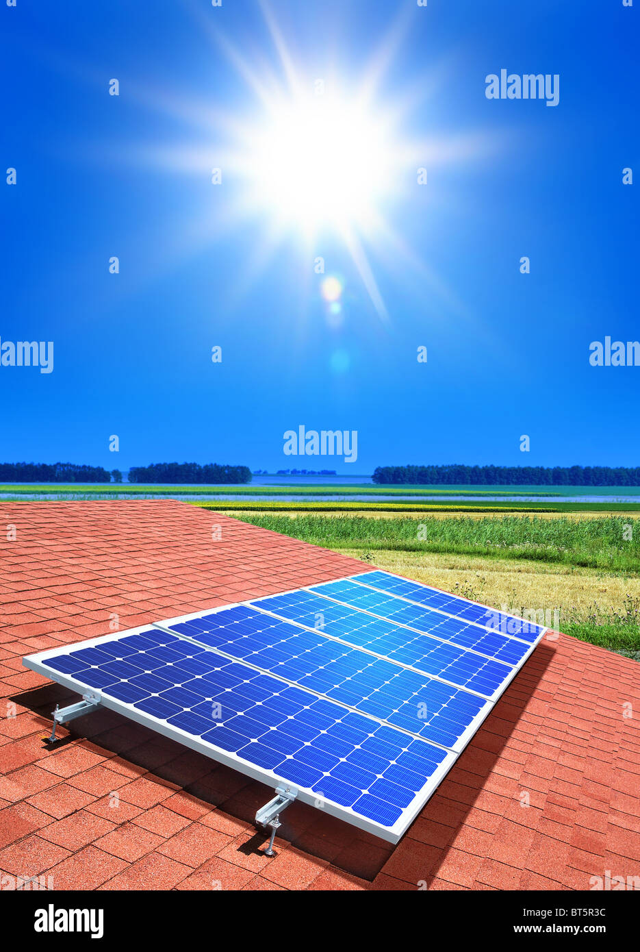 solar-cell array on the roof of private home Stock Photo - Alamy