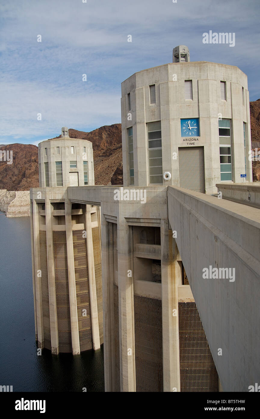 Two of the Hoover Dam's intake towers, on Lake Mead Stock Photo - Alamy