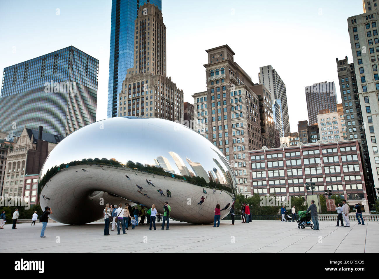 Cloud Gate knows as the Chicago Bean in Millennium Park in Chicago, IL ...