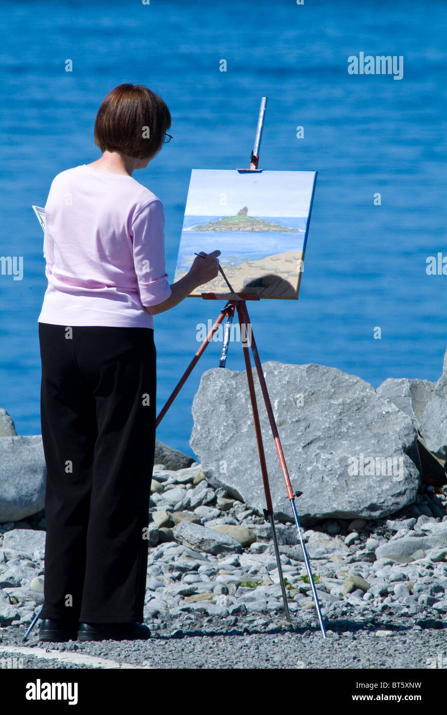 artist oil painting easle landscape blue sky view doolin ireland Irish ...