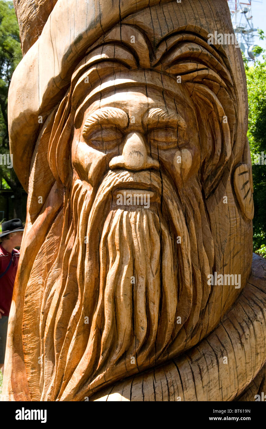 melbourne wood carved head beard bearded old timber aboriginal totem ...