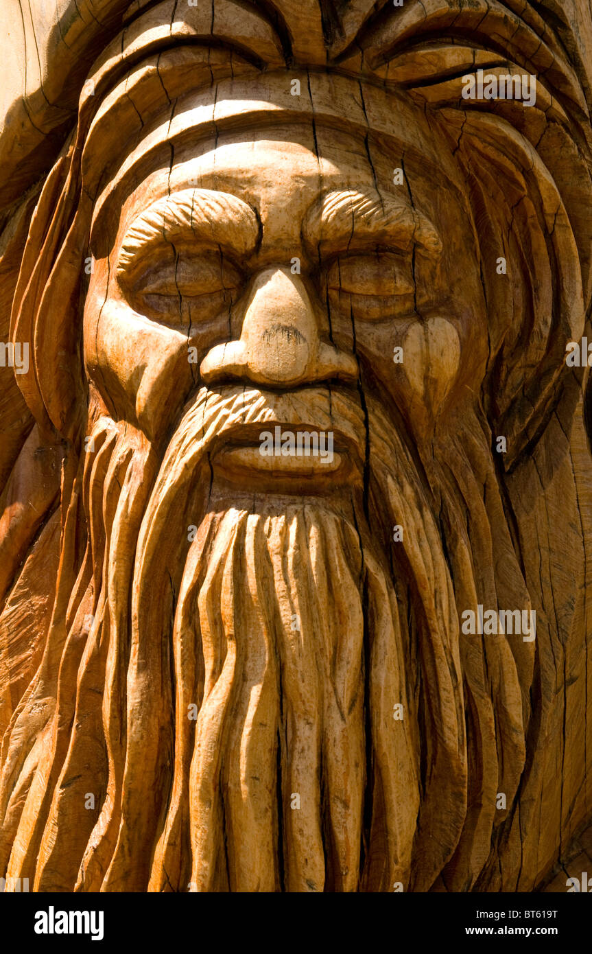 melbourne wood carved head beard bearded old timber aboriginal totem ...