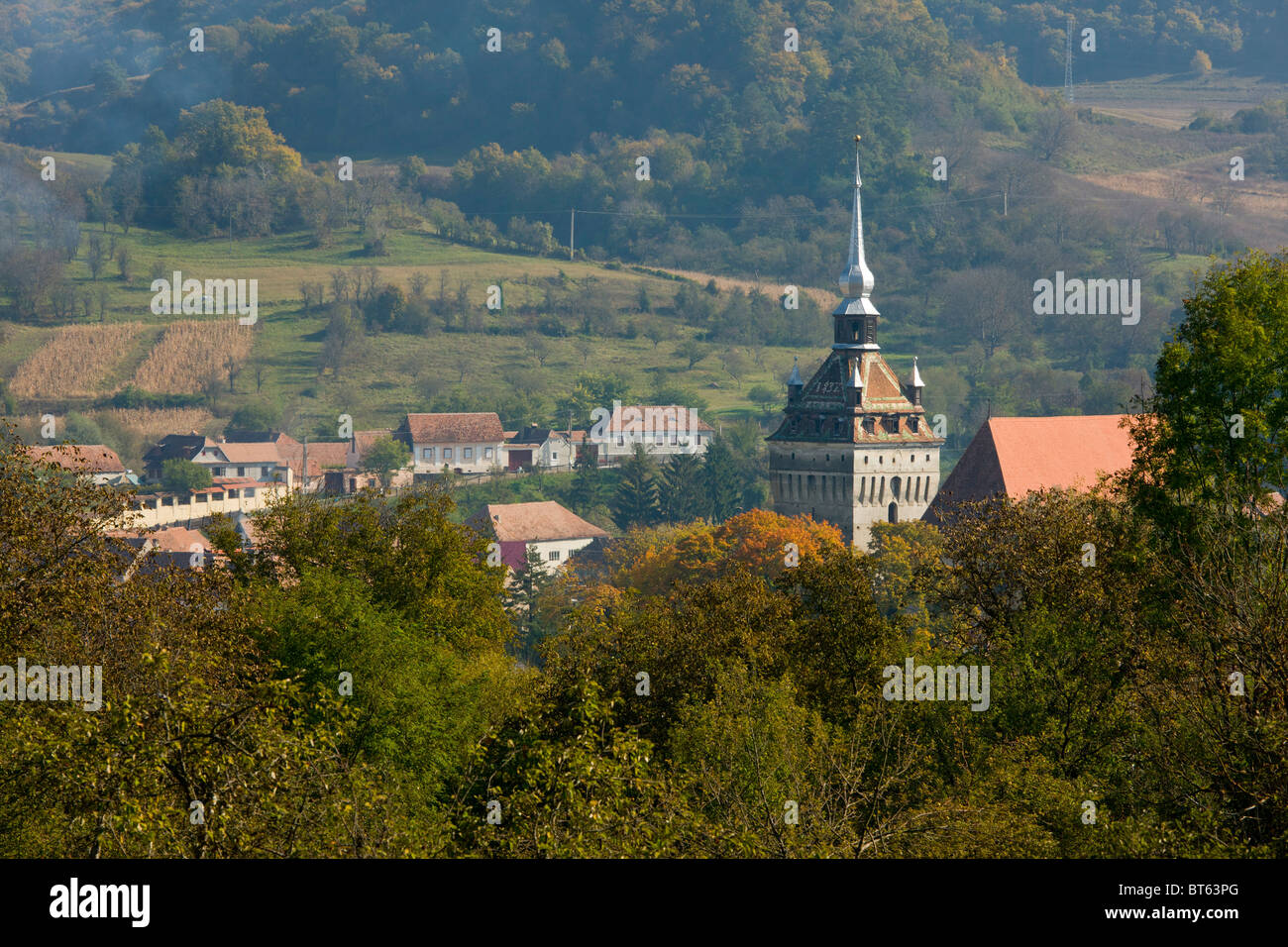 View of Saschiz from the medieval castle, Saschiz - saxon village in ...