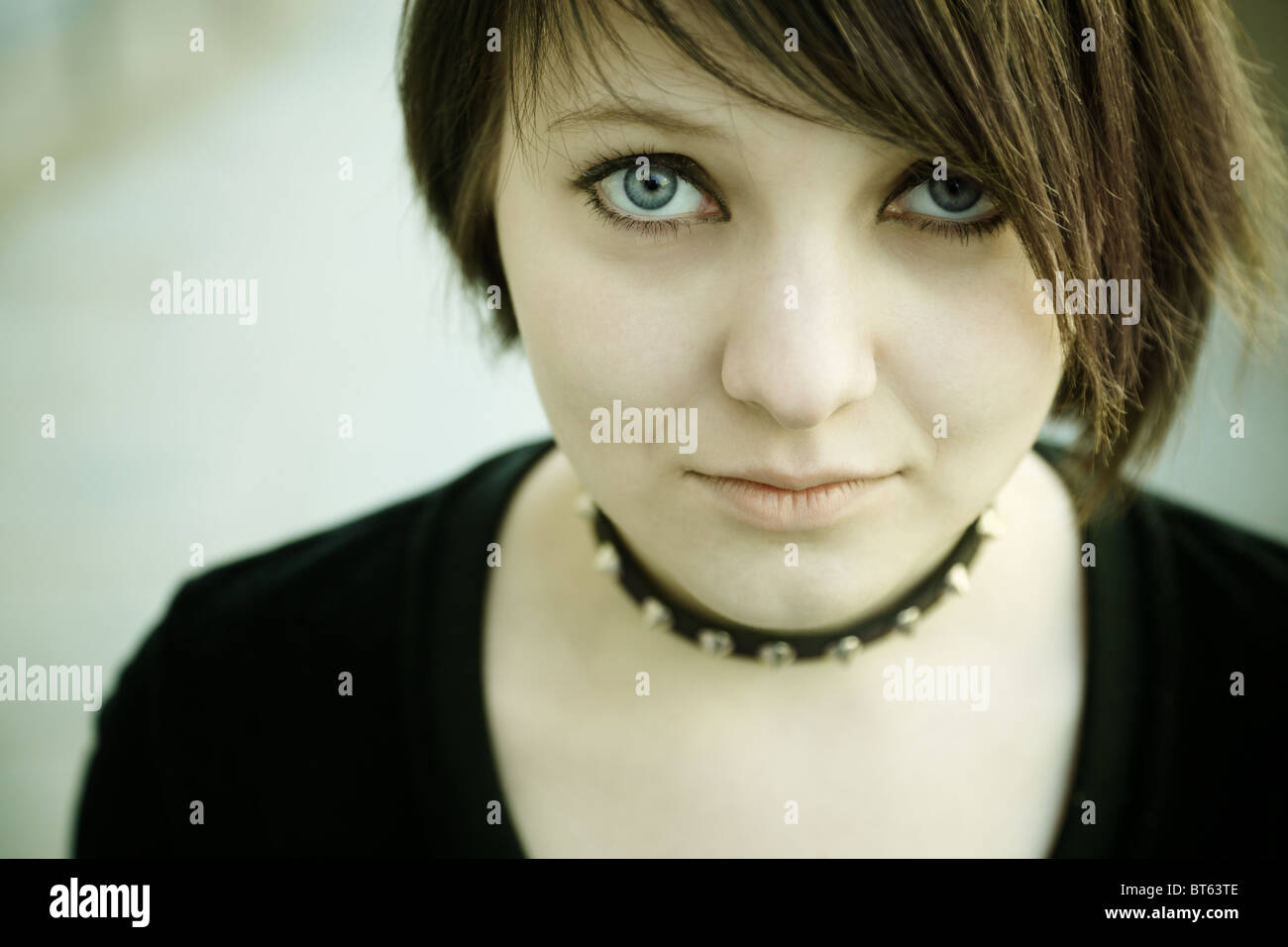 emo or goth young woman, natural soft light,selective focus on eye ...