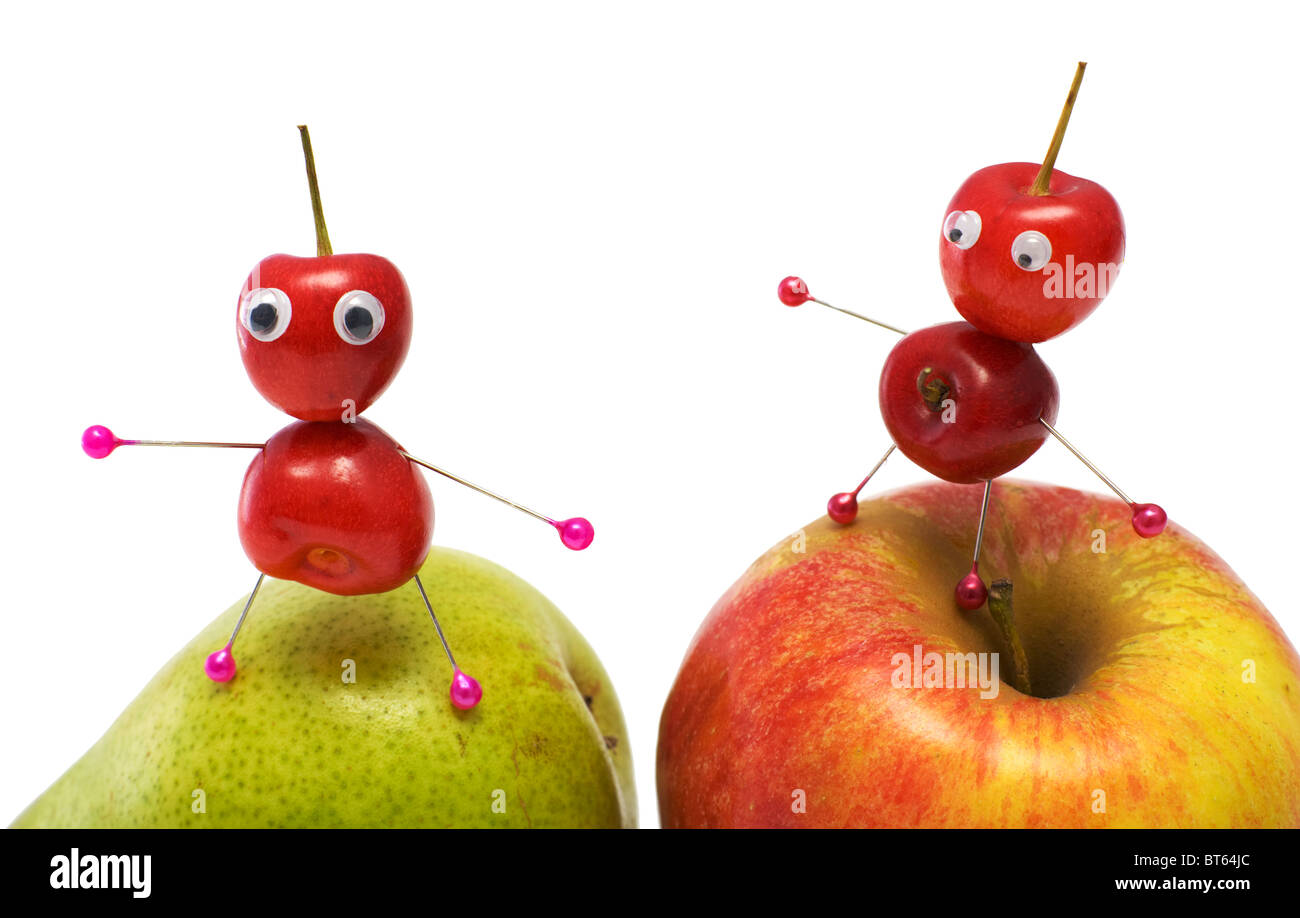 Two little men made of a sweet cherry Stock Photo - Alamy