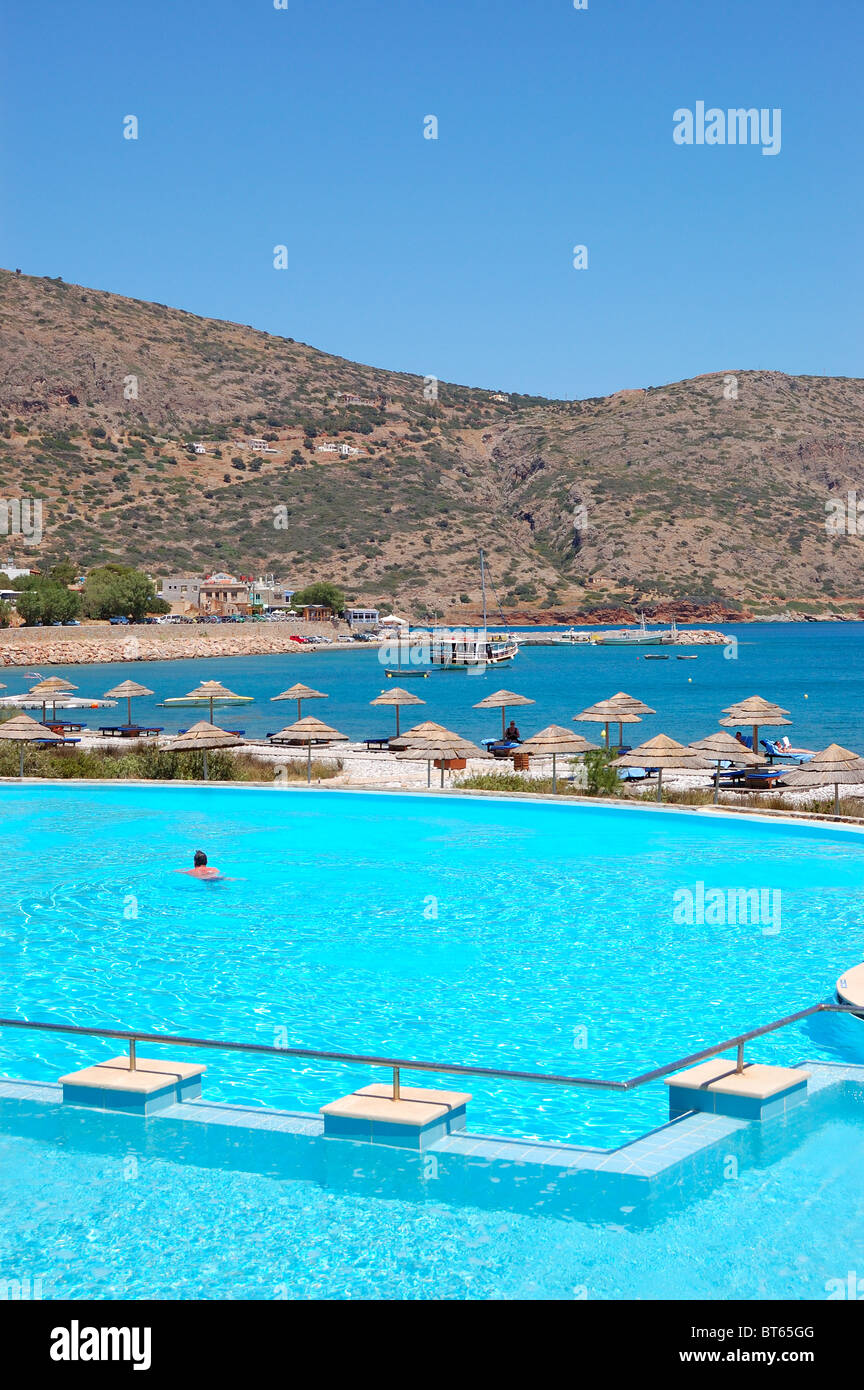 The Swimming pool and beach, Crete, Greece Stock Photo - Alamy