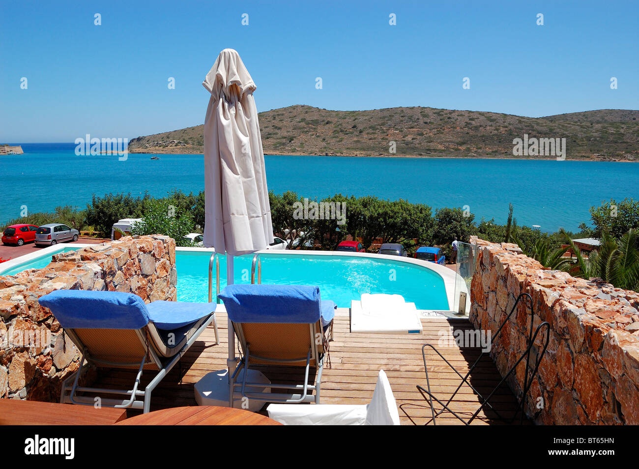 Swimming pool by luxury villa, Crete, Greece Stock Photo - Alamy