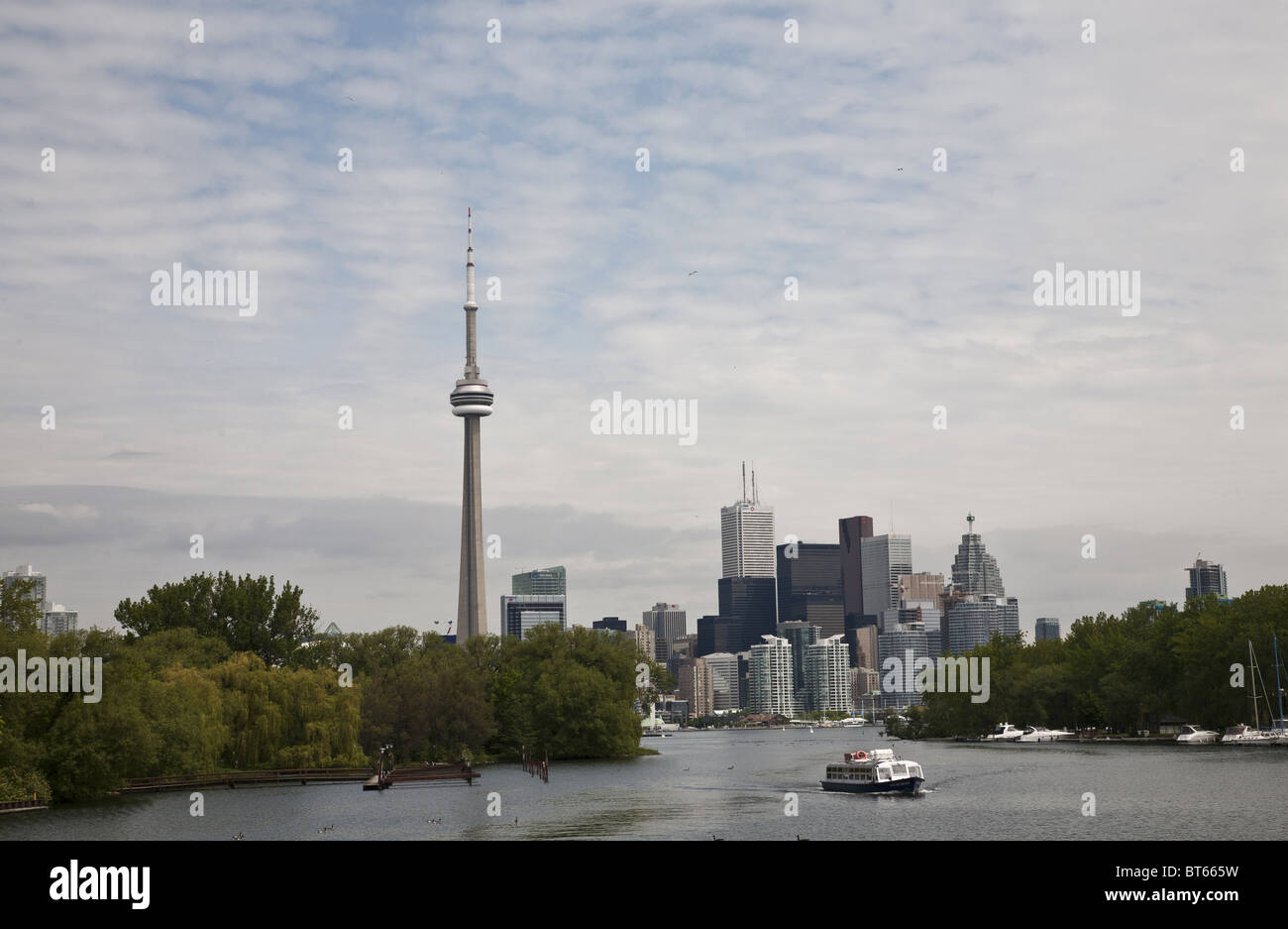 The CN Tower and Toronto skyline from Lake Ontario Canada Stock Photo ...
