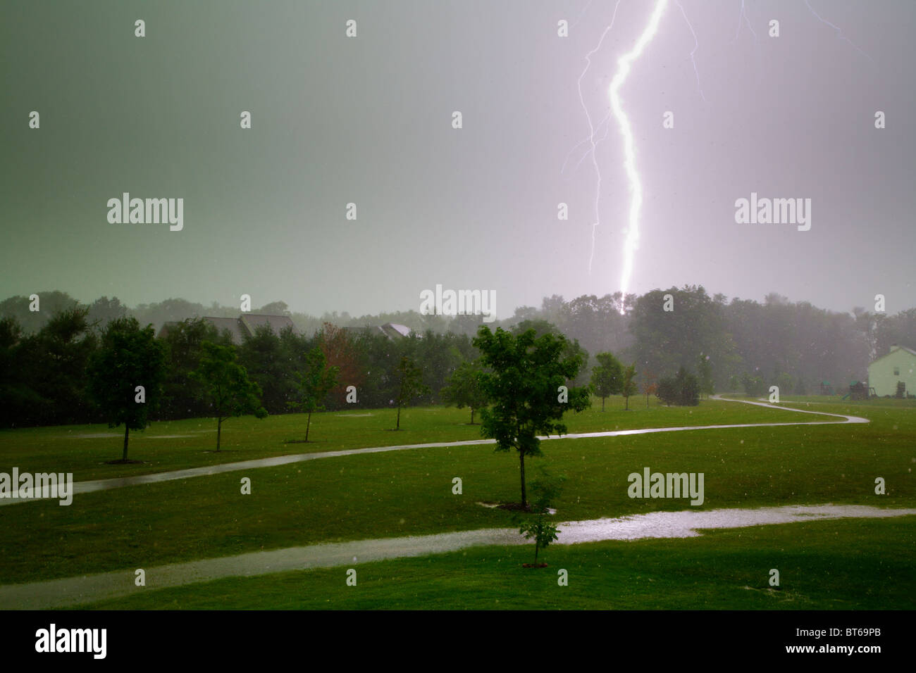 Lightning bolt striking during a rainstorm in Indiana Stock Photo - Alamy
