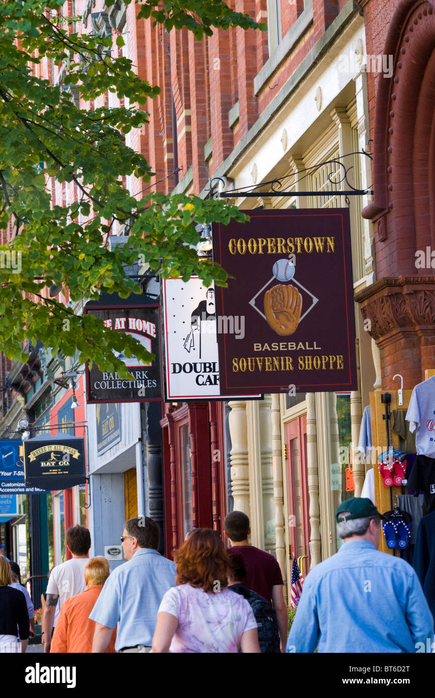 Baseball fans strolling Main Street, Cooperstown, New York Stock Photo ...