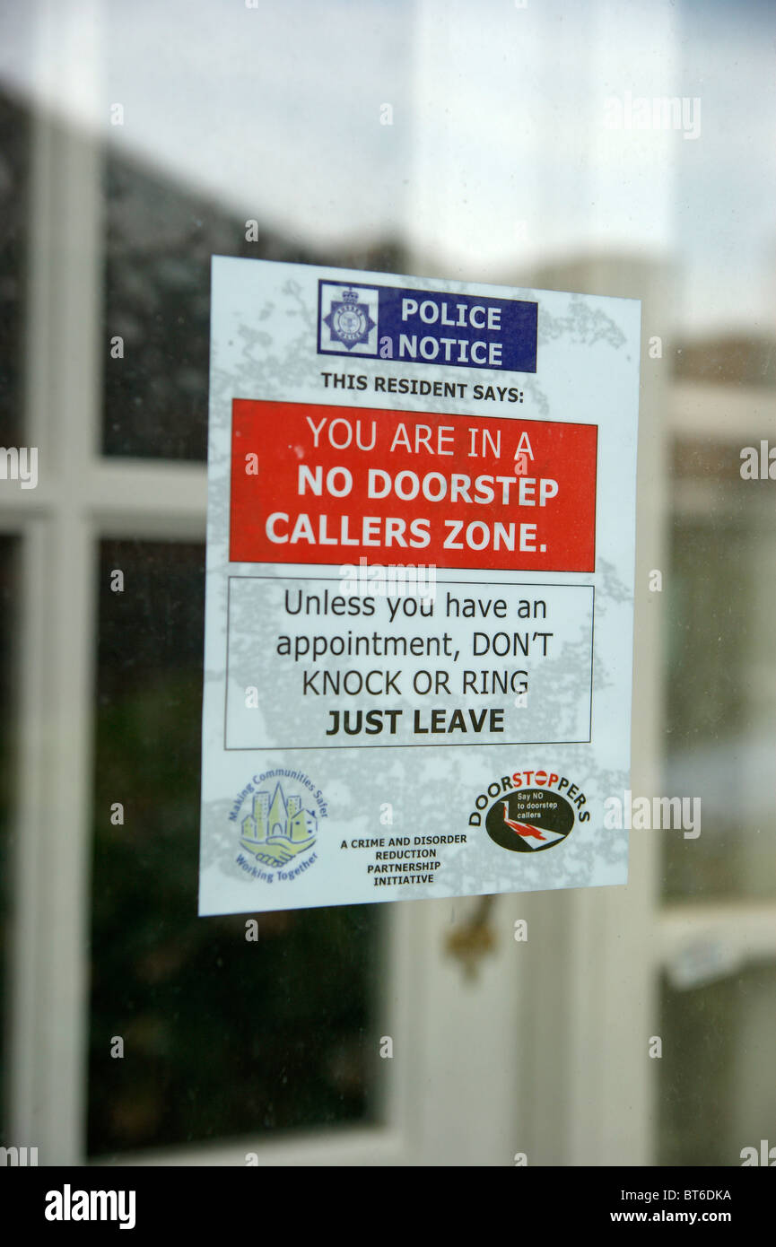 front door warning notice to unwanted callers in a No Doorstep Callers ...