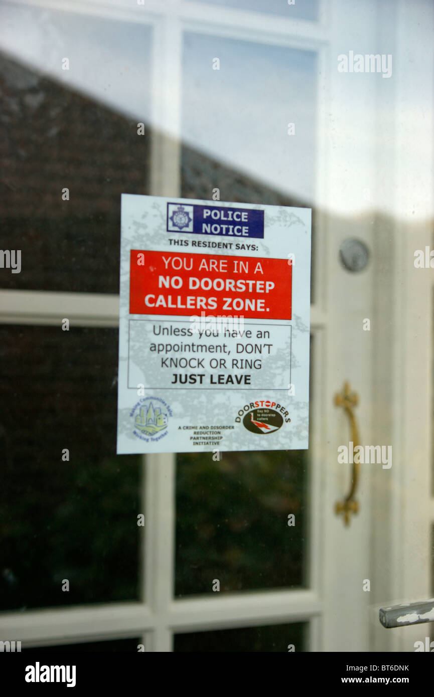 front door warning notice to unwanted callers in a No Doorstep Callers ...