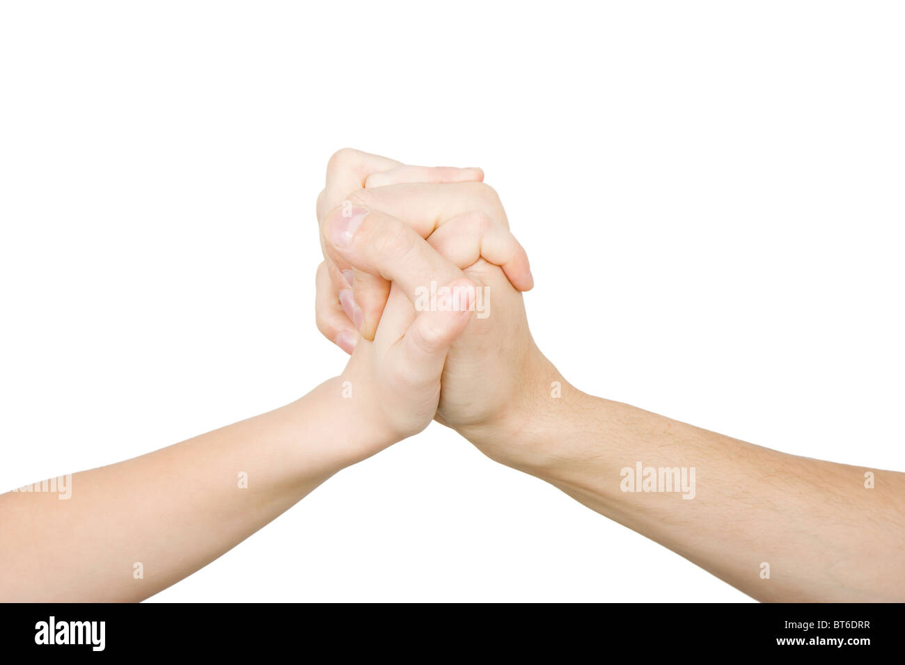 friendly handshake man and child on a white background Stock Photo - Alamy