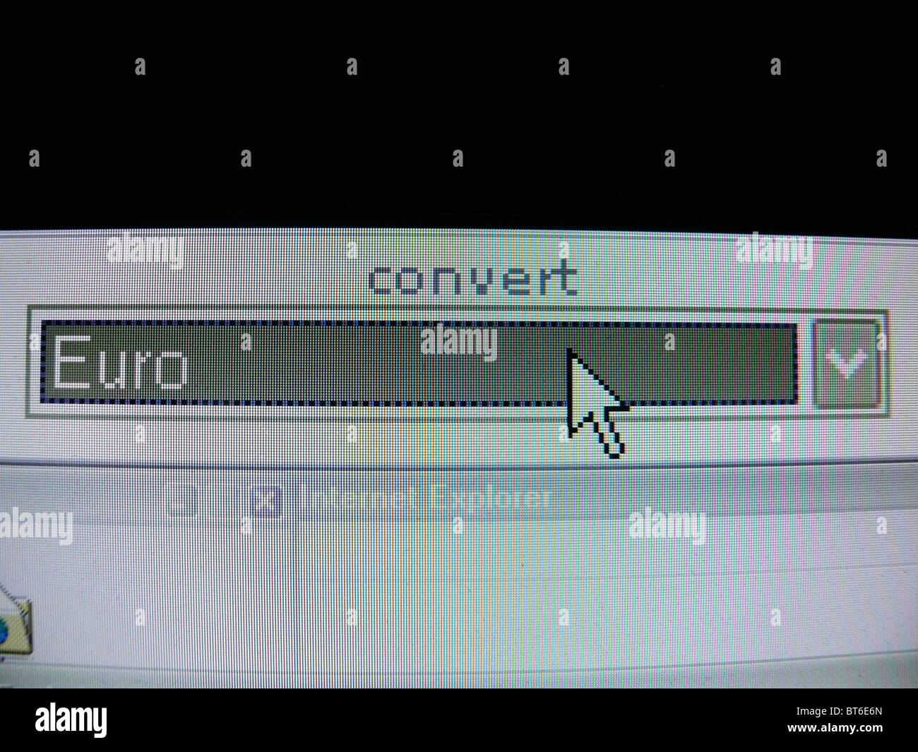 Selecting Euro from computer menu of currencies Stock Photo - Alamy