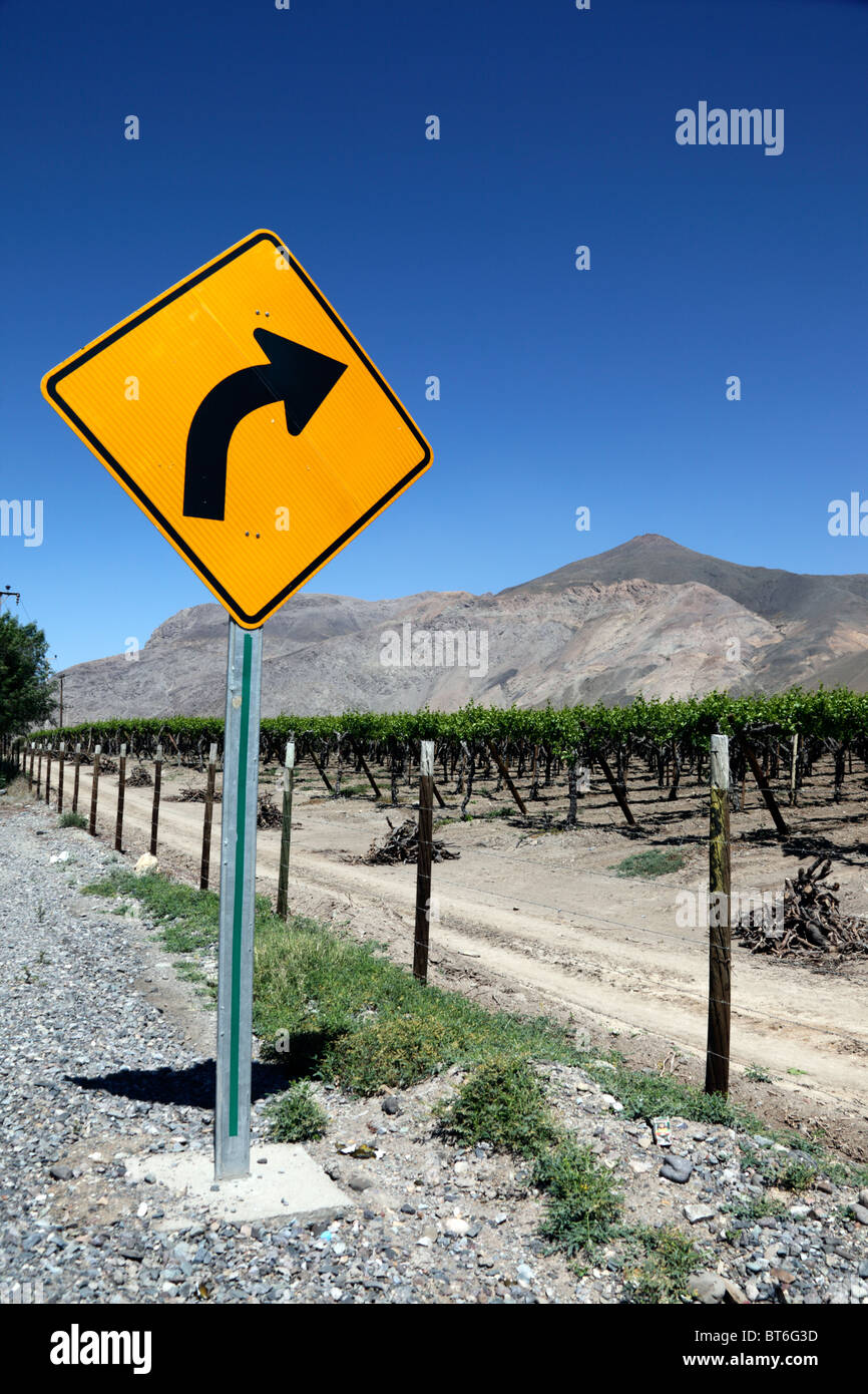 Vineyards and road sign , Copiapo Valley , Region III , Chile Stock ...