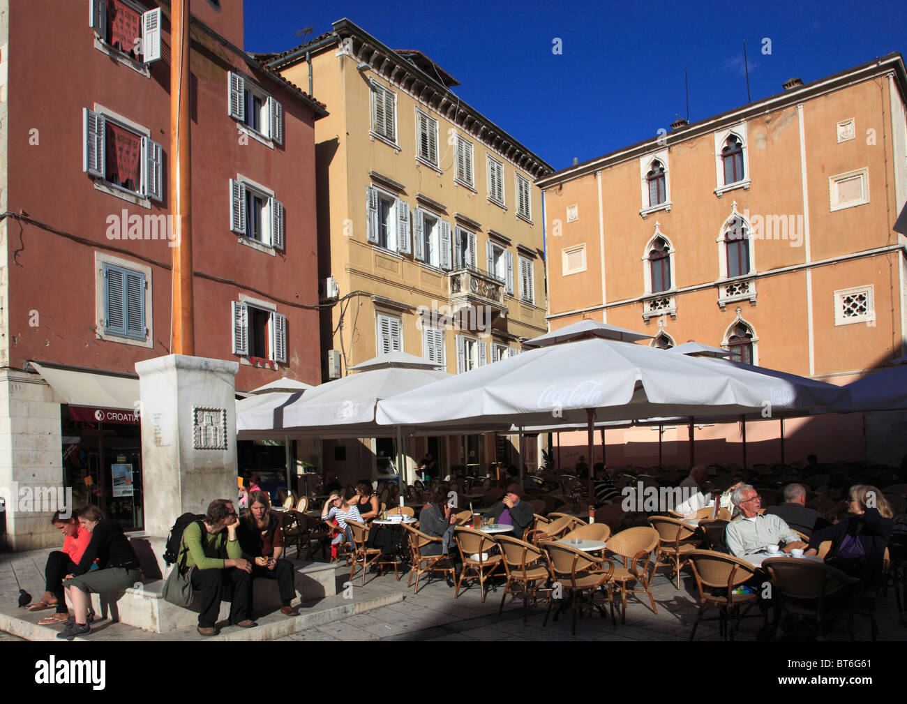 Croatia, Split, Pjaca, People's Square, street scene, cafe, people ...