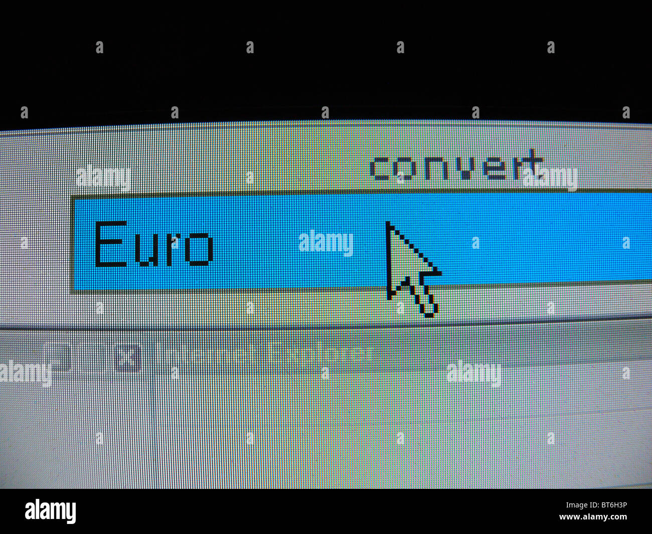 Selecting Euro from computer menu of currencies Stock Photo - Alamy