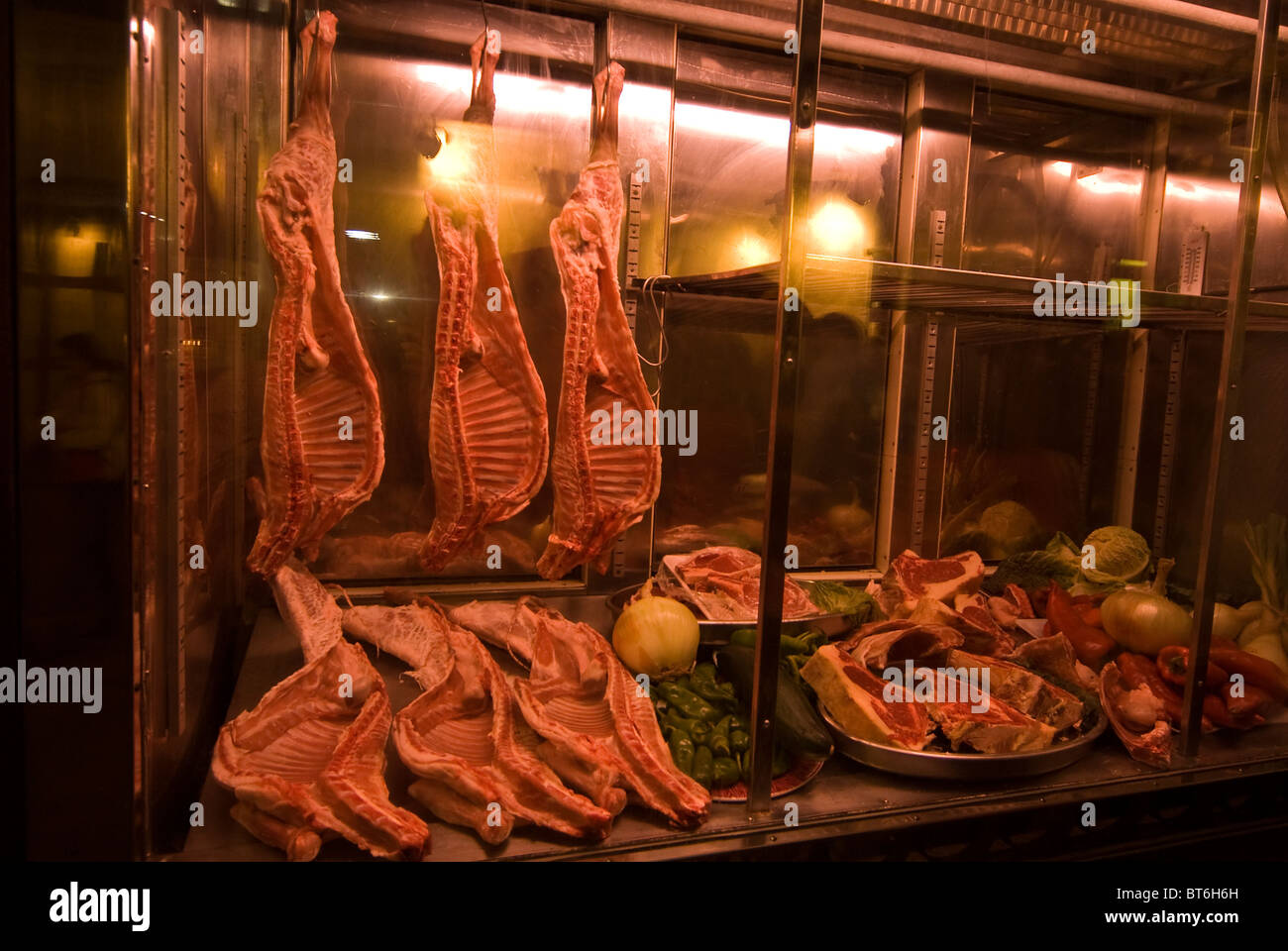 butcher shop located in rioja spain, halfs of animals on display Stock ...