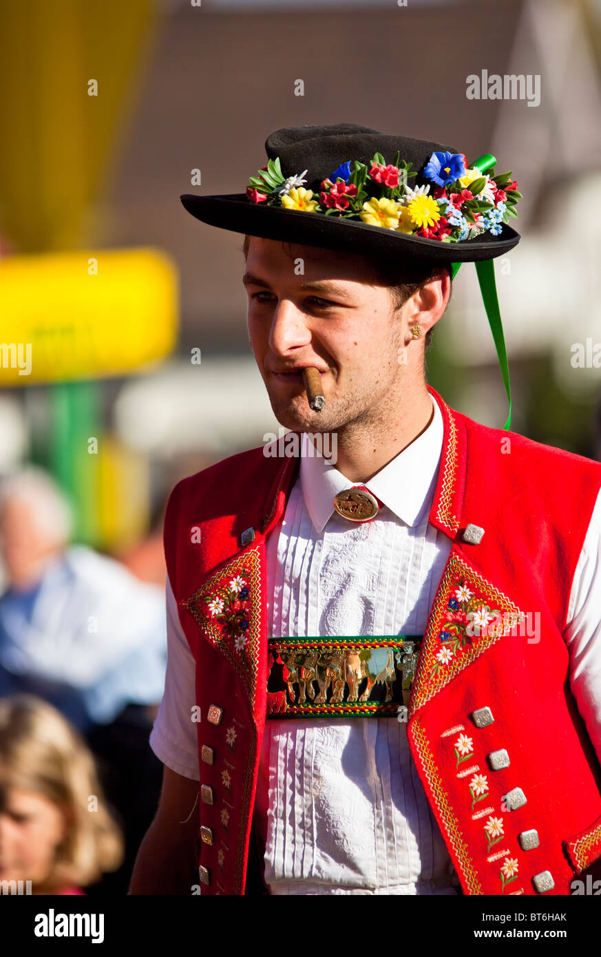 Appenzell Farmer in parade clothes at the yearly cattle show ...