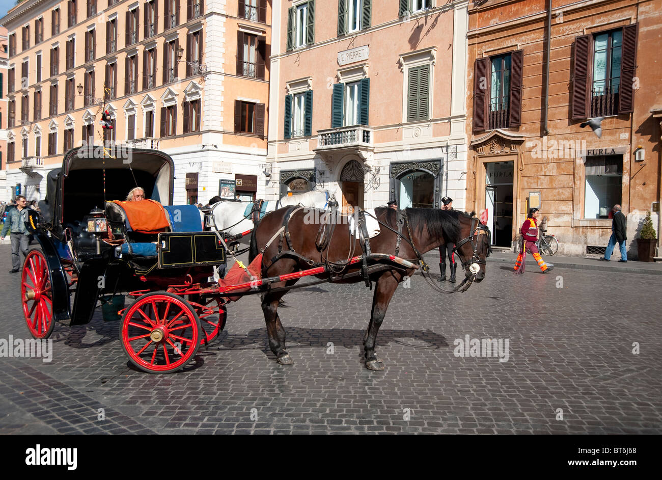 rome horse drawn carriage in Piazza di Spagna, Rome, Italy Stock Photo ...