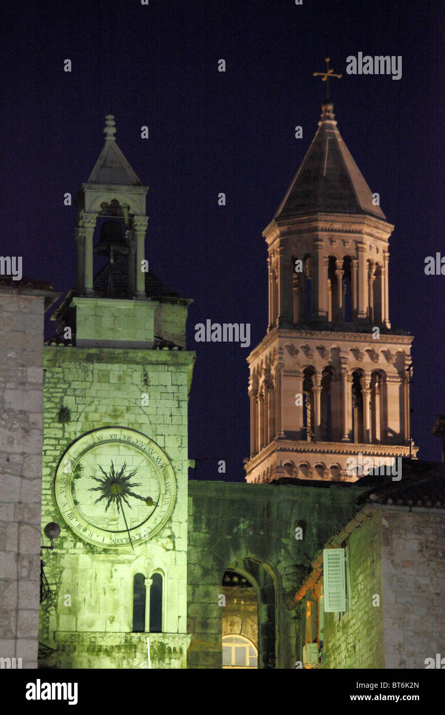 Croatia, Split, Clock Tower & Cathedral spire Stock Photo - Alamy